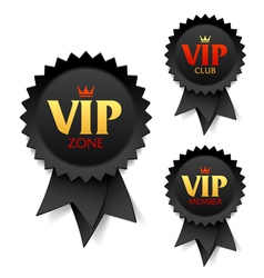 Vip golden label with diamonds and gold ribbon Vector Image