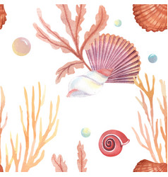 Seamless shell pattern hand drawn seashells Vector Image