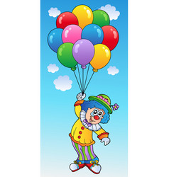 Flying clown with cartoon balloons Royalty Free Vector Image
