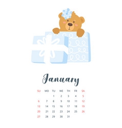 2019 cute teddy bear calendar Royalty Free Vector Image