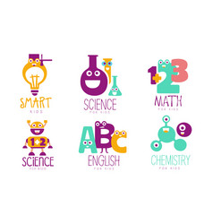 Science for kids logo set english physics math Vector Image