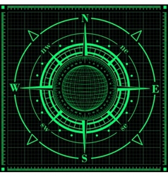 Radar compass rose with globe Royalty Free Vector Image