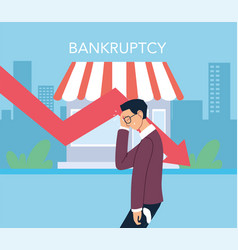 Businessman with headache and decrease arrow in Vector Image