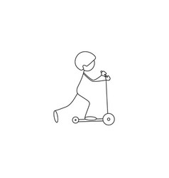 Stick figure child riding a scooter icon Vector Image
