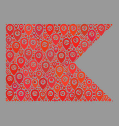 Pointer red guidon flag - mosaic with pin icons Vector Image