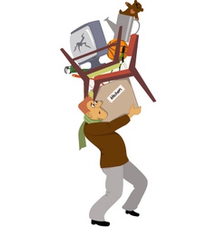 Porter carrying pink arm-chair colorful poster Vector Image