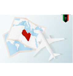 Travel to libya top view airplane with map Vector Image