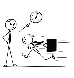Cartoon man running late for work and his boss Vector Image