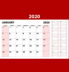 Calendar 2019 red set week starts on sunday basic Vector Image