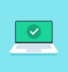 Check mark on laptop screen success tick icon or Vector Image