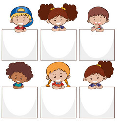 Happy kids and blank whiteboards Royalty Free Vector Image