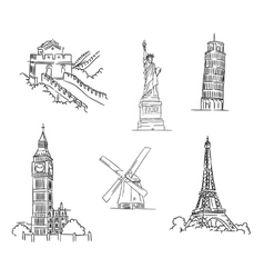 World landmarks eiffel tower statue of liberty Vector Image