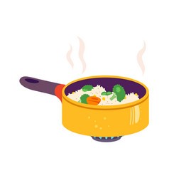 Fried rice bowl and chopsticks side view Vector Image