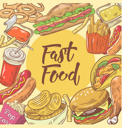 Fast food junk kawaii cute face set hamburger Vector Image