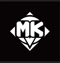 Mk logo monogram rounded hexagon shape Royalty Free Vector