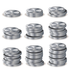Silver coins stacks silver finance icons Vector Image