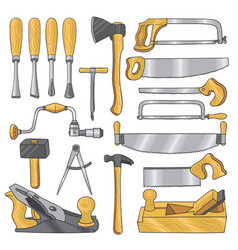 Hand drawn woodwork tools set Royalty Free Vector Image