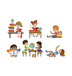 Kids reading books icon set Royalty Free Vector Image