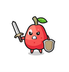 Cute water apple soldier fighting with sword Vector Image