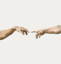 Adam and god hands touch hope help Royalty Free Vector Image