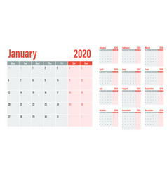 Calendar 2019 2020 year planner office Royalty Free Vector