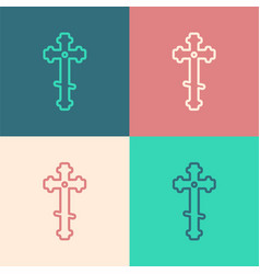 Pop art line christian cross icon isolated Vector Image