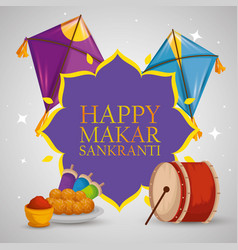 Happy makar sankranti sticker with kites Vector Image