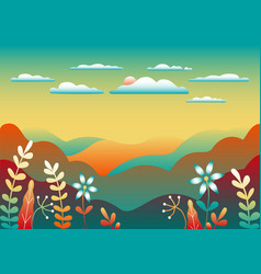 Lakes and nature landscapes set with sun Vector Image