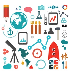 Flat physics science equipment and symbols Vector Image