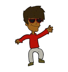 Comic cartoon waving cool guy Royalty Free Vector Image