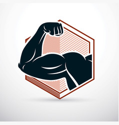 Strong man biceps arm and dumbbell weight lifting Vector Image