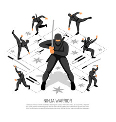 Ninja flying attack game sprite Royalty Free Vector Image