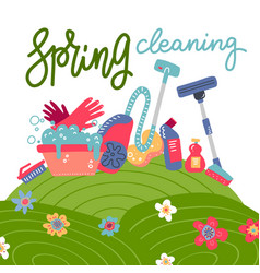 Cleaning service banner template - flat cartoon Vector Image