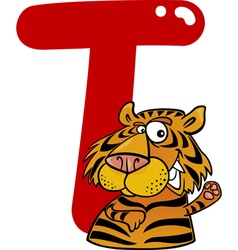 Letter t with tiger animal for kids abc education Vector Image