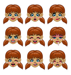 Blond girl face with blue eyes emoji expressions Vector Image