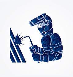 Welding with sparks welder working on big gear Vector Image