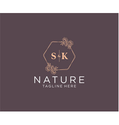 Initial sk letters floral frames botanical Vector Image
