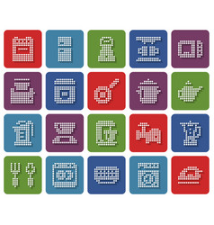 Rounded square icons set some kitchen utensils Vector Image