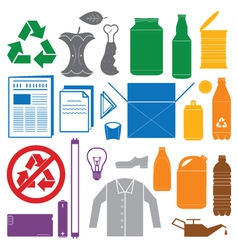 Recycle waste segregation icons Royalty Free Vector Image
