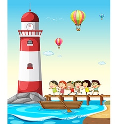 Children and lighthouse Royalty Free Vector Image