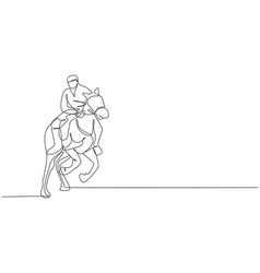 One continuous line drawing young horse rider Vector Image