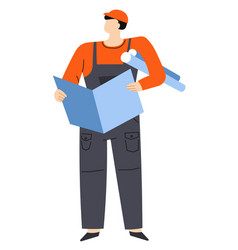 Owl engineer builder in helmet with drawings paper