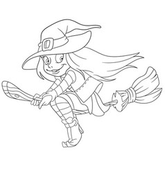Cute fluffy ferret in the black witch hat flying Vector Image