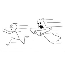 Stickman cartoon tourist running away from lion Vector Image