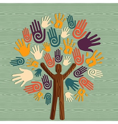 Colorful human hands solidarity tree Royalty Free Vector