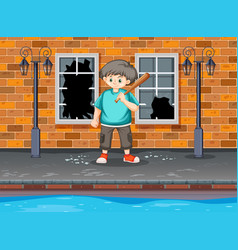 Young boy hit window Royalty Free Vector Image
