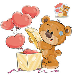 A teddy bear opens a box Royalty Free Vector Image