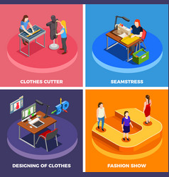 Garment factory isometric icon set Royalty Free Vector Image