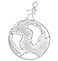 Cartoon traveler walking on earth globe Royalty Free Vector