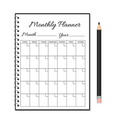 Monthly planner template blank white notebook Vector Image
